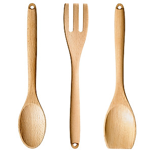 IKEA RÖRT Kitchen Tool Set of 3. Round Spoon, Square Spoon and Fork. Beach Wood