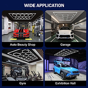 MODERN Hexagon Lights Garage: 14 Grid Systems Honeycomb Garage Light with Rectangle Frame, Higher Brightness 86400LM 720W 6500K for Garage, Car Detailing Workshop and Exhibition Hall etc. … …