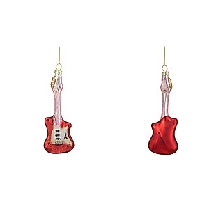 5.25-Inch Red and Silver Glass Bass Guitar Christmas Ornament - cc
