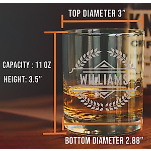 Personalized Etched 11oz Whiskey Glass - Custom Engraved Bourbon Christmas Gifts for Men, Dad Scotch Drinking Birthday Glasses, Groomsmen, Liquor Cocktail Rocks Old Fashioned, Hudson