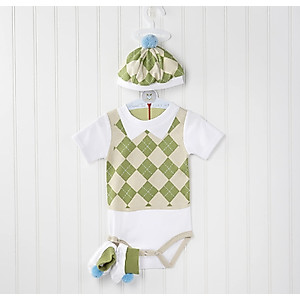 Baby Aspen Three Piece Layette Set in Golf Cart Package, Green/White, 0-6 Mos.