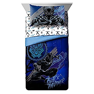 Marvel Black Panther Legend 5 Piece Twin Size Bed Set - Includes Comforter & Sheet Set - Super Soft Kids Bedding Fade Resistant Microfiber (Official Product)