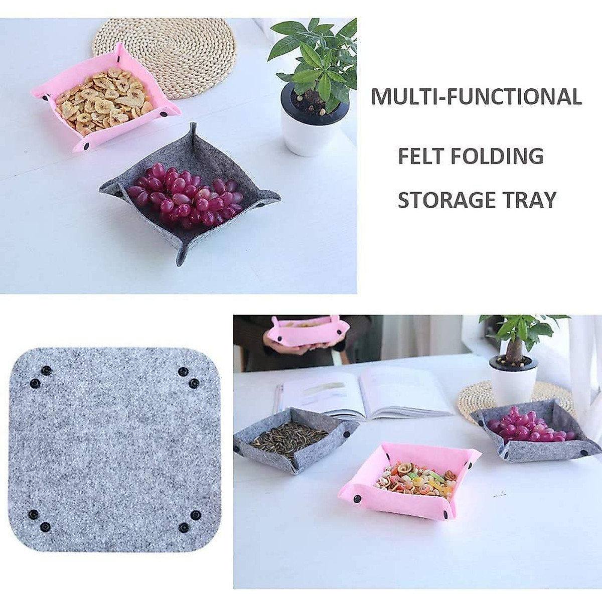 OliviaLiving Felt Valet Tray, Fold Felt Desktop Storage Basket Makeup Organizing Basket for Home Office Writing Desk Lovely Caddy Containers (Multi-Color,6-Pack)