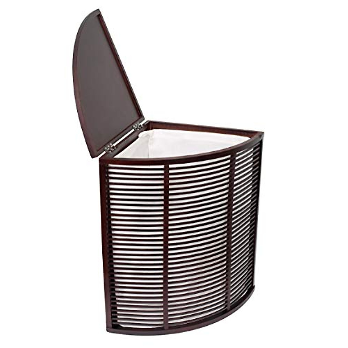 BirdRock Home Compact Corner Laundry Hamper with Lid and Removable Liner - Small - Brown Bamboo - Easily Transport Laundry - Baby Dirty Clothes Bin Sorter Basket - Cut Out Handles