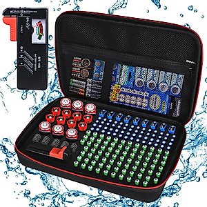 Battery Organizer Storage Holder Case with Tester,Battery Vault Box Container Waterproof Carrying 9V Battery Keeper for Garage Organization Holds 200+ Batteries AA AAA C D (Batteries Not Included)