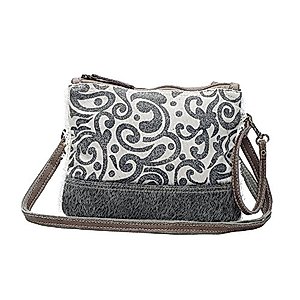 Myra Bag Dual Strap Cowhide & Upcycled Canvas Small Bag S-1150