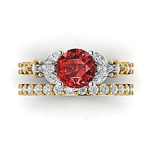 Clara Pucci 2.66 carat Round Shape Solitaire 3 stone Natural Garnet Engagement Wedding Anniversary Bridal Ring band set 14k Multi Gold 7