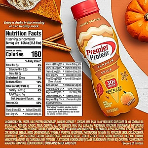 Premier Protein Shake Limited Edition 30g 1g Sugar 24 Vitamins Minerals Nutrients to Support Immune Health, Pumpkin Spice, 11.5 Fl Oz (Pack of 12)