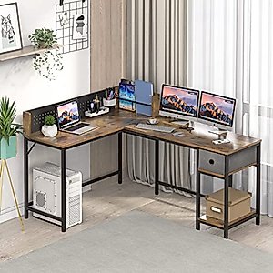 NSdirect Computer Desk,55" Home Office Desk with Bookshelf Industrial Study Writing Table with Space Saving Design Modern Simple Style Laptop Table (Rustic Brown)
