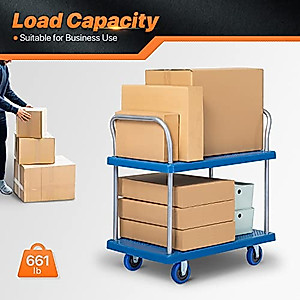 MoNiBloom 2 Tier Steel Utility Cart Multipurpose Service Trolley Cart with Wheels Great for Warehouse Garage Office, 661 lbs Capacity