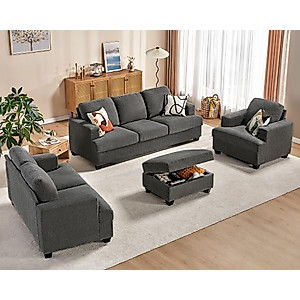 papababe Sofa, 3 Seater Modern Couches with Extra Deep Seats, 89" Wide Comfy Couches for Living Room, Bedroom(Grey,Chenille)