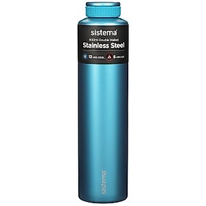 Sistema Hydrate Stainless Steel Water Bottle | 600 ml | BPA-Free | Double Wall Vacuum Insulated Metal Water Bottle | Keeps Liquid Hot & Cool | Assorted Colours