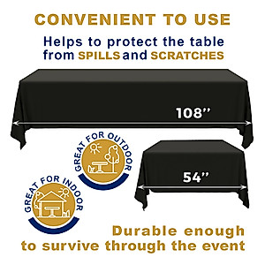 Sonluma 12 Pack 108" X 54" Black Premium Disposable Plastic Tablecloth for 8ft Long Rectangle Tables, Waterproof Covers for Indoor or Outdoor Events & Parties