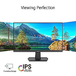 ASUS 27 Inch Monitor - 1080P, IPS, Full HD, Frameless, 100Hz, 1ms, Adaptive-Sync, for Working and Gaming, Low Blue Light, Flicker Free, HDMI, VESA Mountable, Tilt - VA27EHF,Black