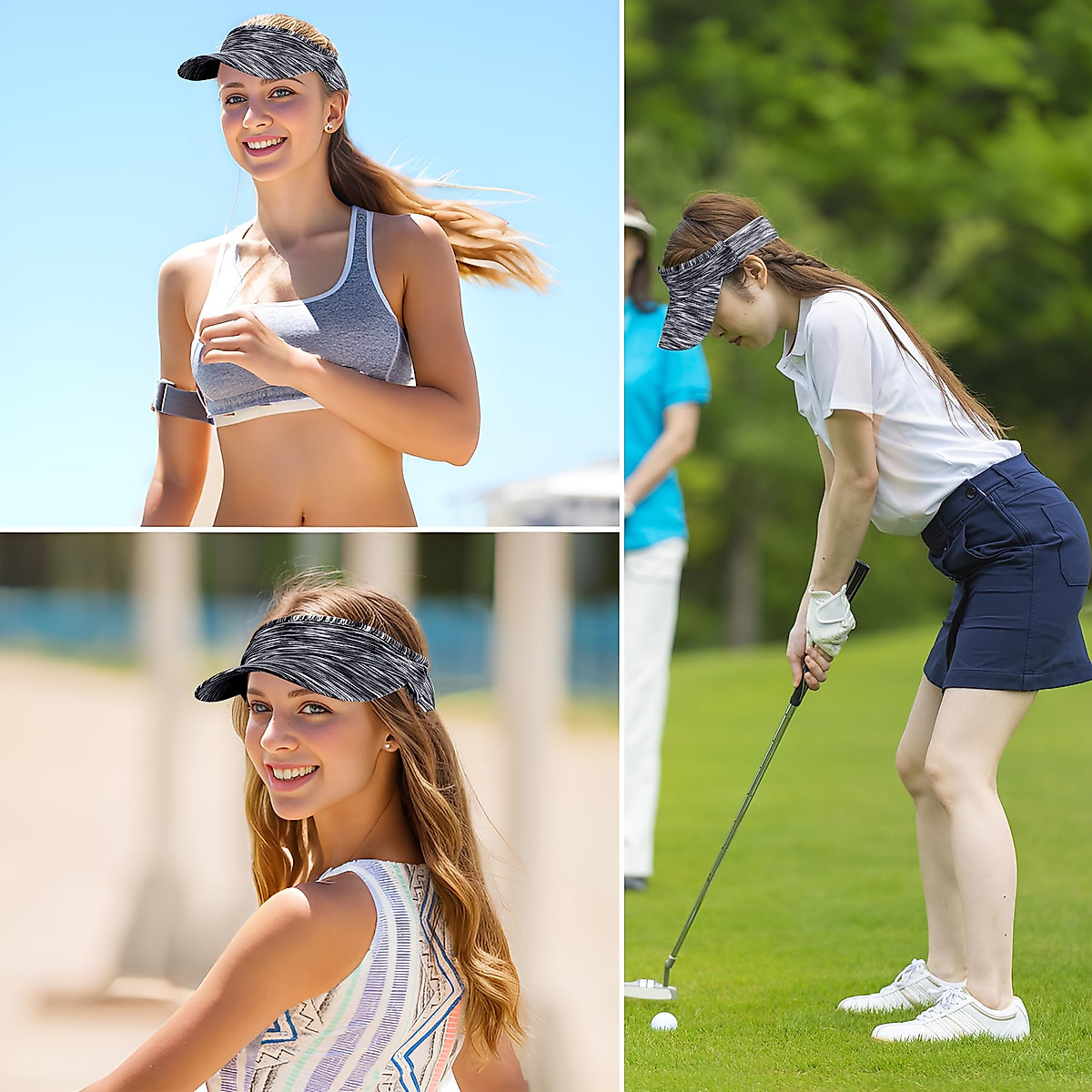 Marrywindix 1 Piece of Grey Sun Visor Hat Stretch Headband Visor Sport Wear Athletic Visor Elastic Visor Cap for Women and Men