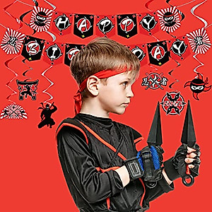 25 Packs Ninja Party Decorations Ninja Birthday Party Supplies Ninja Warriors Birthday Banner Ninja Warriors Hanging Swirls Decorations Ninja Party Supplies for Boys Ninja Warrior Themed Birthday
