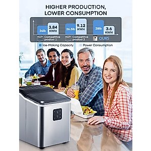 Countertop Ice Maker Machine 𝑺𝒕𝒂𝒊𝒏𝒍𝒆𝒔𝒔 𝑺𝒕𝒆𝒆𝒍, 9 Bullet Ice in 6 Mins, 𝟑𝟎𝒍𝒃𝒔 24h, Self-Clean, 2 Ice Sizes, LCD Display, Portable Ice Maker w/Ice Scoop & Basket, Home/Kitchen/Office