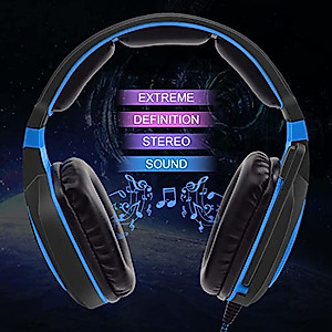 Anivia Computer Over Ear Headphones Wired with Microphone Updated AH28 3.5mm Stereo Headsets Gaming Headset with Volume Control, Noise Isolating for Multi-Platform, Black Blue
