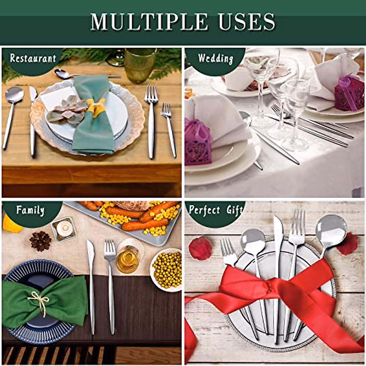 40-Piece Silverware Set for 8, CEKEE Stainless Steel Flatware Cutlery Set for Home Restaurant Hotel Apartment, Kitchen Utensils Set Included Knife Spoon and Fork Set- Mirror Polished & Dishwasher Safe