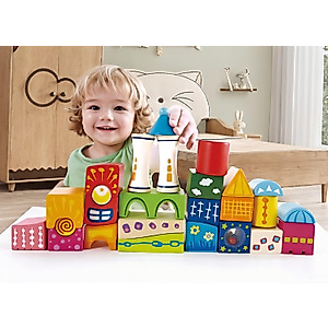 Hape Fantasia Block Castle Award Winning Wooden Castle Building Block Stacking Toy, Unique Shaped Building Block Set, Rainbow Stacking Toy with Patterns