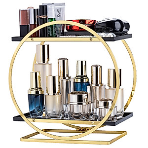 Tonswachic Makeup Organizer for Vanity, 2 Tier Skincare Organizer Perfume Tray, Metal Bathroom Counter Organizer for Cosmetics Make Up Storage Holder and Perfume Dresser Display Rack