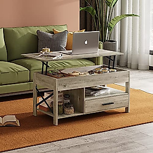 WLIVE Coffee Table, 39" Lift Top Coffee Table with Hidden Compartment and Sorage Drawers for Living Room,Grey