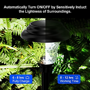 Balhvit Glass Solar Lights Outdoor, 4 Pack Super Bright Solar Pathway Lights, Up to 12 Hrs Long Last Auto On/Off Garden Lights Solar Powered Waterproof, Stainless Steel LED Landscape Lighting for Yard