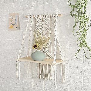 Hiuxume Macrame Wall Hanging Shelf - Bohemian Wall Decor for Bedroom - Woven Rope Macrame Wall Art as Boho Bathroom Shelf Decor - Macrame Shelf Wall Hanging Plant Hanger with Crochet Wall Hangings