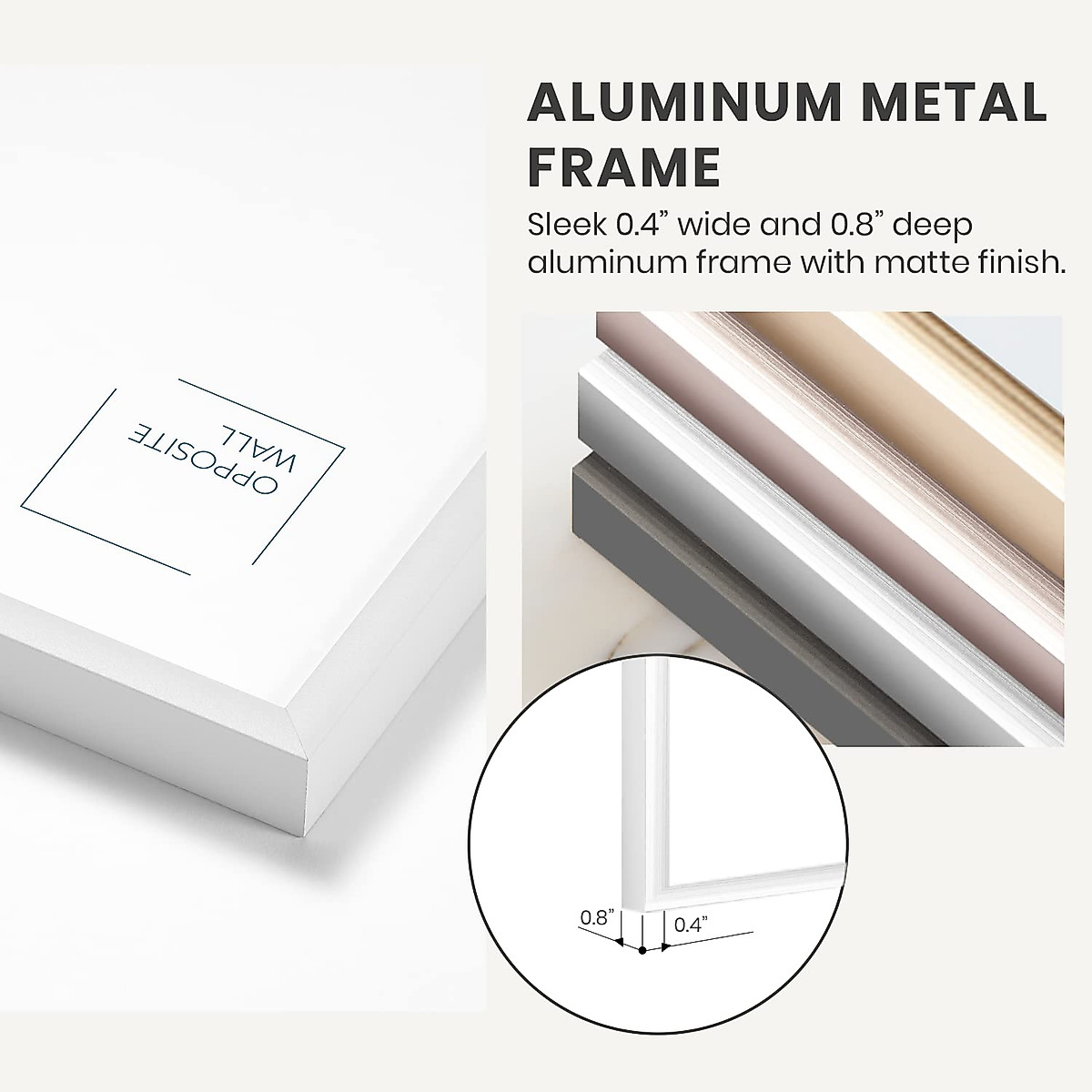 Opposite Wall Aluminium Metal Picture Frame, 16x20 in. | 41x51 cm White Sleek Matte, Lightweight, Shatterproof and Durable, Perfectly Crafted for Picture, Poster, Photo and Collage Displays