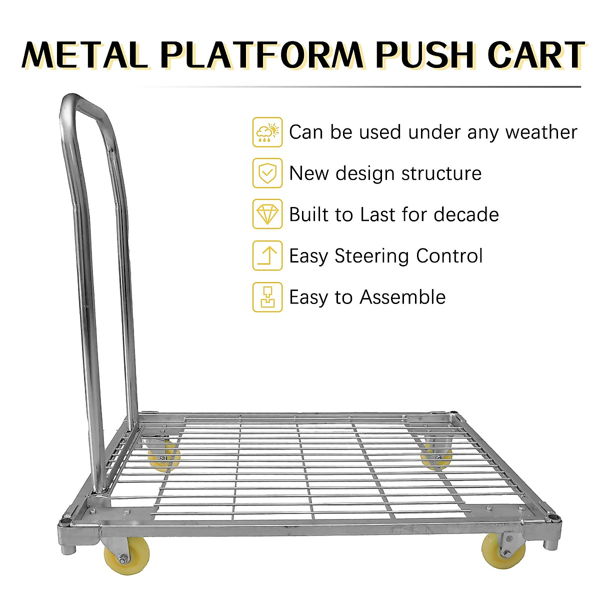 CiaoHER Heavy Duty Metal Platform Truck, 1200 lbs Industrial Standard Push Cart, 41x28 Extra Wide Deck Utility Dolly for Warehouses, Workshops, Restaurants and Homes Use