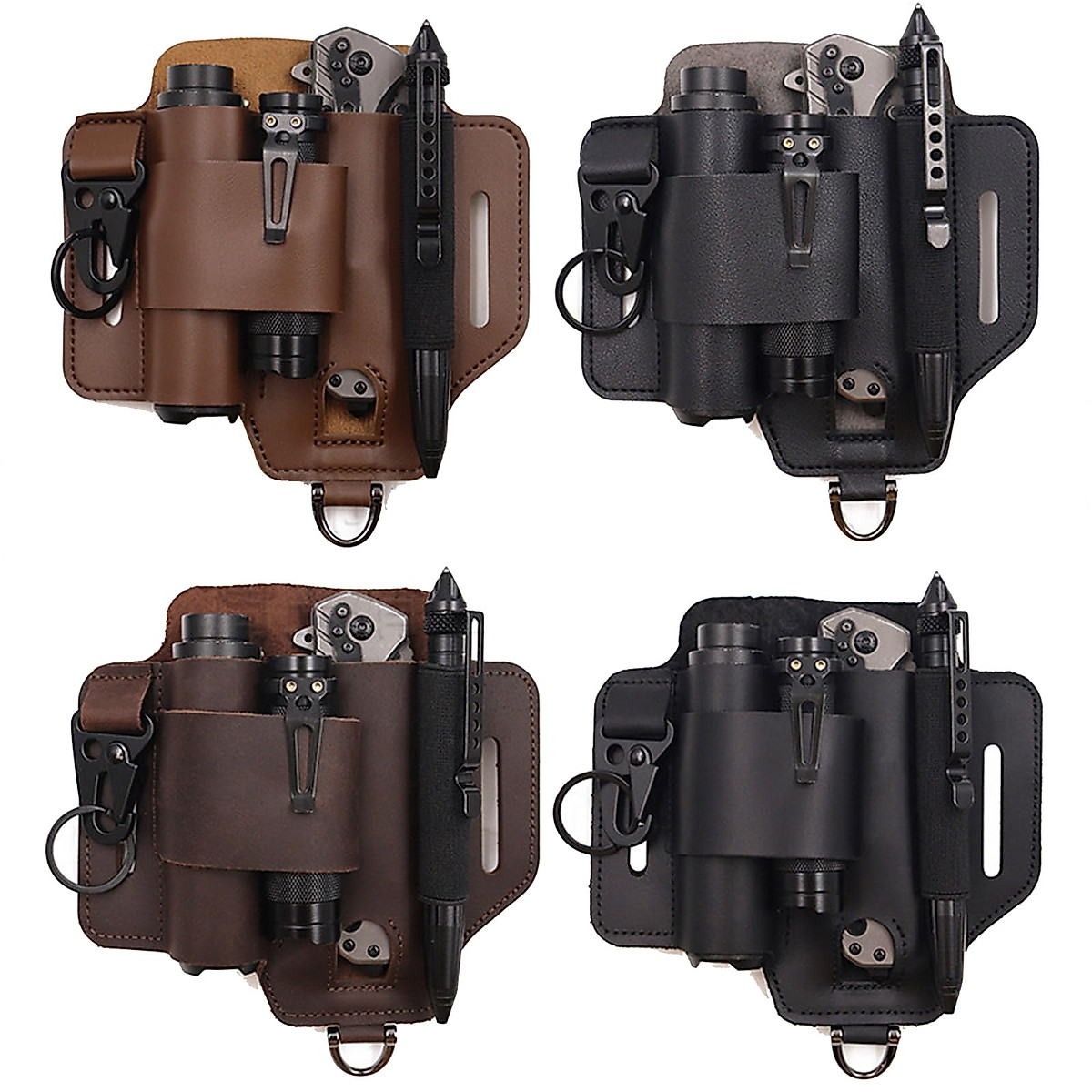 YIFULIN Leather Belt Sheath with Key Holder Pen Clip Tactically Tool Holsters Multitool Leather Sheath Organizers Belt Waist Bag Multitool Pockets Organizer Pouch