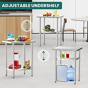 YBLFDY 24x30 Stainless Steel Table with Wheels and Adjustable Feet for Home Kitchen NSF Stainless Steel Prep Table,Metal Table with Undershelf for Garden