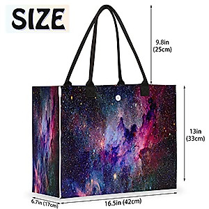 cfpolar Reusable Grocery Shopping Bag with Hard Bottom, Galaxy Star Nebula Large Foldable Multipurpose Heavy Duty Tote with Zipper Pockets, Stands Upright, Durable and Eco Friendly, Beach Bag