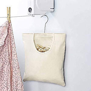 Handy Laundry Clothespin Bag, Semi-Closed Canvas Clothespin Storage Hanger Bag, Hanging Storage Organizer Laundry Clothes Pin Holder with Hanging Hook for Home Outdoor Supply, 10.6 x 12.6 Inch