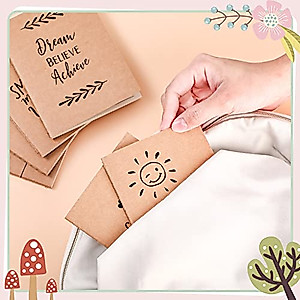 Outus 24 Set Kraft Pocket Notebook with Clear Plastic Bags 12 Designs A6 Mini Composition Notebook and Lined Journals Christmas gifts for Students Kids Women Stuff 4 x 5.5 Inches, 64 Pages