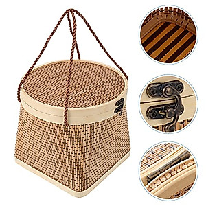 Angoily Wicker Baskets Wicker Basket Rattan Handwoven Basket with Handle and Lid Portable Rattan Egg Container Wooden Woven Storage Basket Organizer Bins Basket