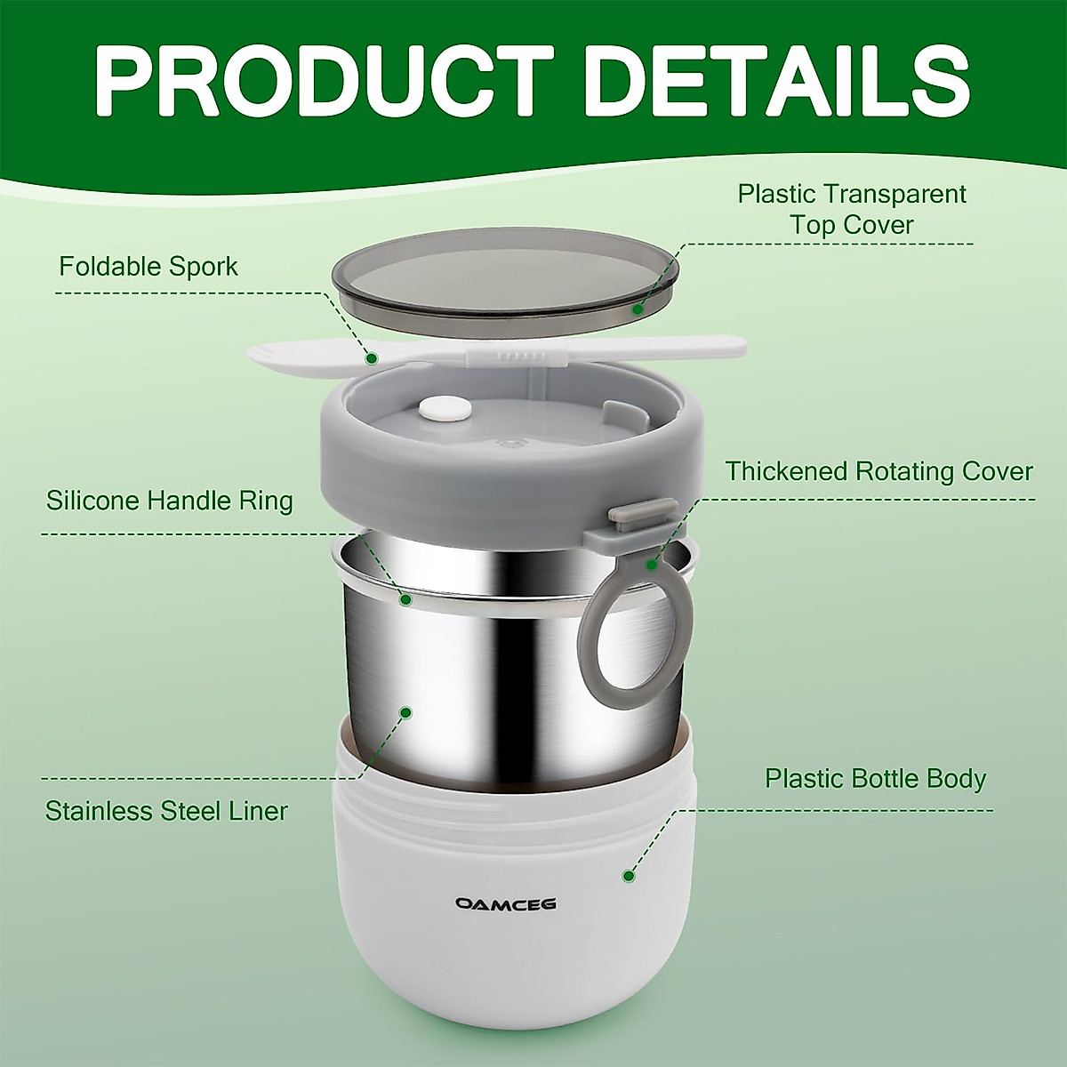 OAMCEG 2 Pack Overnight Oats Containers with Lids - 20 OZ Yogurt Cups Stainless Steel Inside Overnight Oats Jars with Spoon, Insulated Food Jars Portable Oatmeal Container Breakfast On The Go Cups