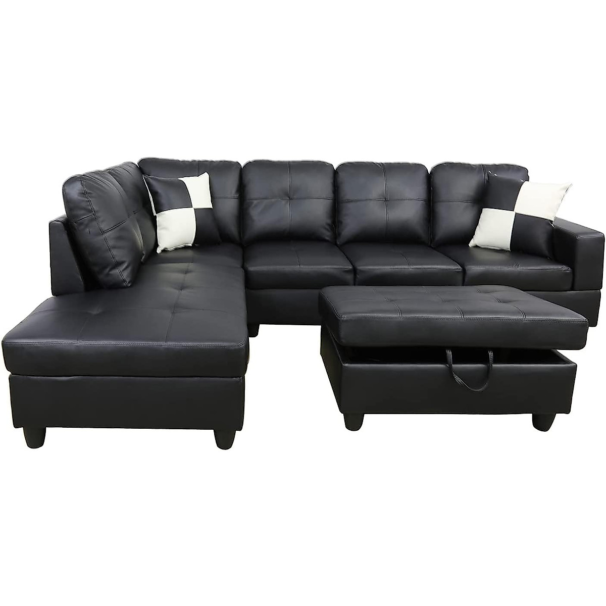 FANYE Linen Upholstery 82" Sectional w/Reversible Storage Chaise, L-Shaped 3-Seaters Corner Pull Out Sleeper Bed for Home Apartment Office Living Room Furniture Sets, Dark Gray Sofa & Couch, Black 1