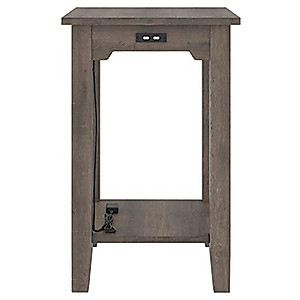 Signature Design by Ashley Arlenbry Farmhouse Square Chair Side End Table with Lower Fixed Shelf and USB Charging Port, Brown with Weathered Oak Finish