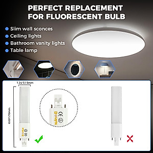 Bonlux 2-Pack 6W GX23 2-Pin LED PL Retrofit Lamp 13W GX23d CFL Replacement 180° Beam Angle Daylight 6000k LED PL Horizontal Recessed Down Light Bulb (Remove/Bypass The Ballast)