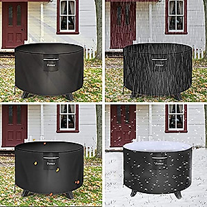 Fire Pit Cover Round, Waterproof Heavy Duty Patio Fire Pit Table Cover, Outdoor Garden Patio Protective Cover Fire Pit Furniture Covers 40in, Black