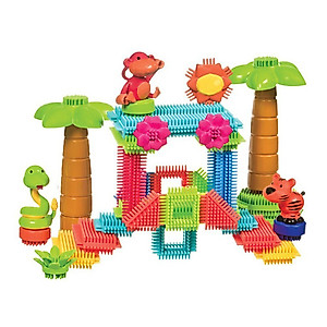 Battat- Bristle Blocks- STEM Interlocking Building Blocks- 58 pc Playset- Reusable Storage Bucket- Developmental Toys for Toddlers & Kids- Jungle Adventure- 2 Years +