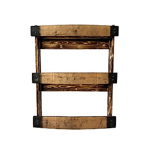 Wooden Bourbon Whiskey Barrel Stave Shelf, Large Torched Three-Tier Liquor Bottle Display Cabinet, Wall Mount, Easy Installation, Medium