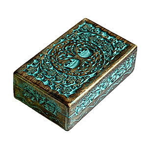 Wooden Jewelry box for Women Men | Tree of Life Design Turquoise Color Handcarved 8" x 5" x 2.5" | Decorative Jewelry case organizer for Necklace Earring Coins watch | trinket box with lid | Storage