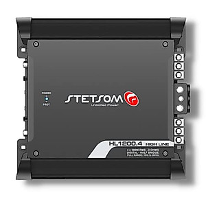 Stetsom HL 1200.4 2 Ohm Multichannel Stereo Car Audio Amplifier, HL1200.4 1.2K Watts RMS, 4 Channel, 2Ω Stable Full Range HD Sound Quality MD Crossover HPF LPF Bass Boost Front Rear Bridge