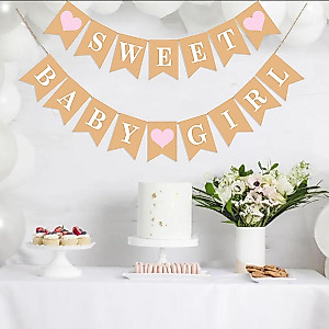 Sweet Baby Girl Banner Baby Girl Shower Banner Baby Girl Shower Sign Baby Shower Banner for Girl for Baby Girl Shower Decor Rustic Baby Shower Decorations Girl Pink Baby Shower Decorations