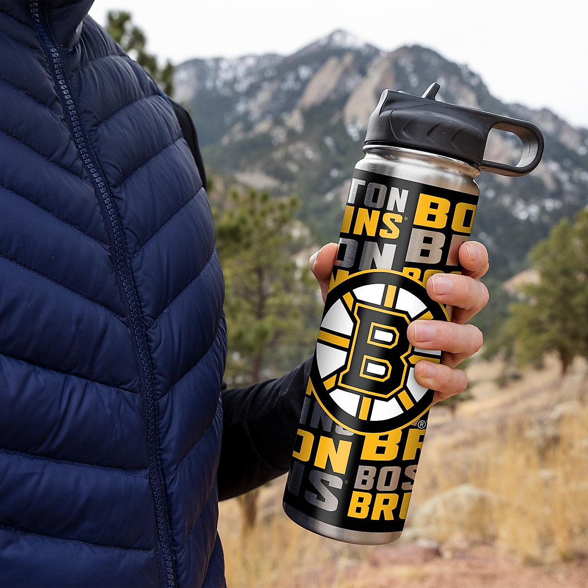 Rico Industries NHL Hockey Boston Bruins 22oz Stainless Steel Tumbler with Lid - Great For Coffee, Tea, Water or Cocktails