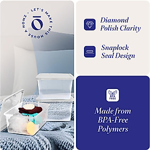 HOMZ 6 Quart Plastic Multipurpose Stackable Storage Container Bins with Secure Latching Lid for Home and Office Organization, Clear (2 Pack)