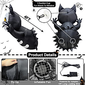 TURNMEON 4 Ft Halloween Inflatable Scary Black Cat Broke Out from Window Outdoor Halloween Decorations Blow Up Skeleton Build-in LED Lights Halloween Party Indoor Outside Home Yard Garden Lawn Decor