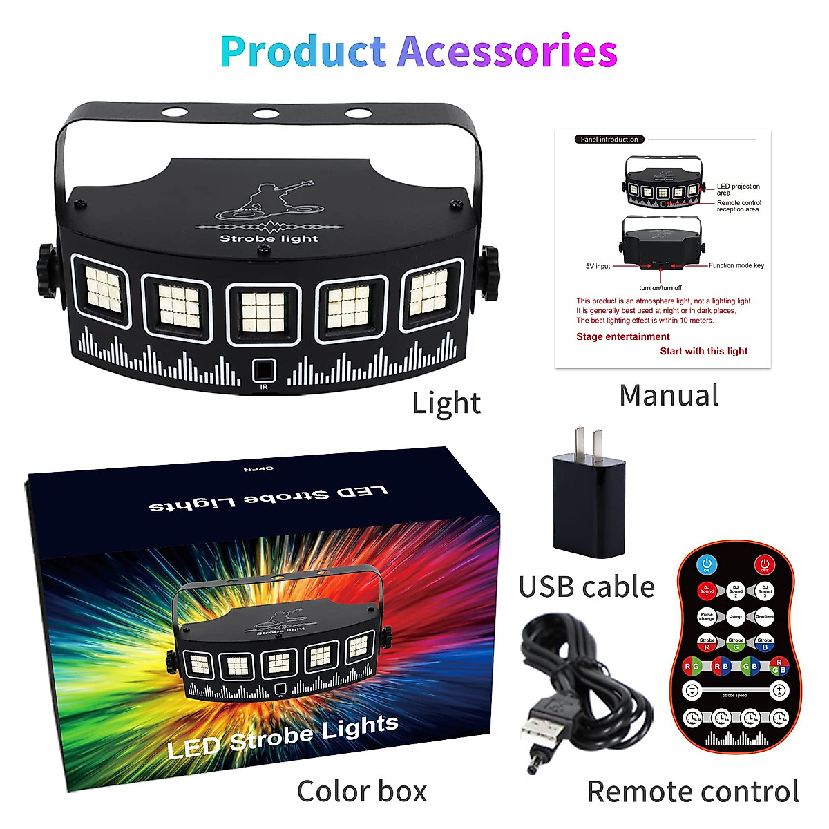 Mini Strobe Party Light with Remote,USB Powered and Speed Control,Timing Flashing Lights,45 Super Bright LED Light Bulbs,Sound Activated Stage Lights for DJ Show Club Disco Karaoke